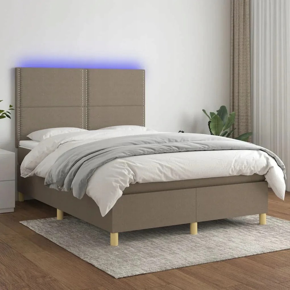 Box spring postel s matrací a led textil taupe