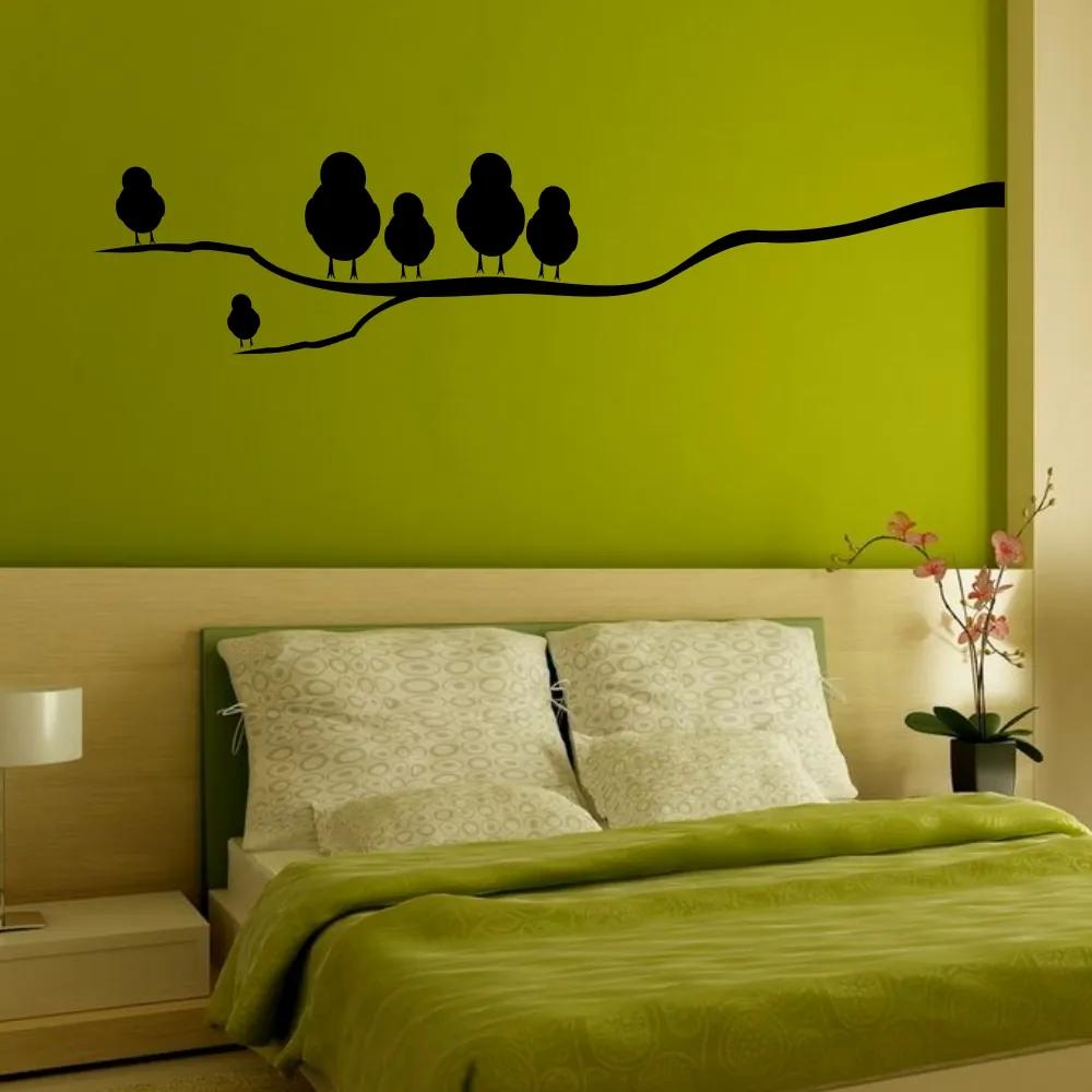 WALLVINIL Samolepky na zeď - Ptáčci na větvi Barva: Bílá, Velikost: 100x20 cm, Pravá / Levá: Pravá (dekorace směřuje/dívá se doprava)