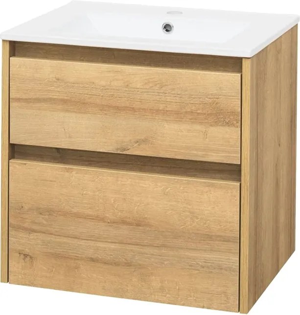 Mereo Mereo, Opto, koupelnová skříňka s keramickým umyvadlem 61 cm, bílá, dub, bílá/dub, černá, CN920