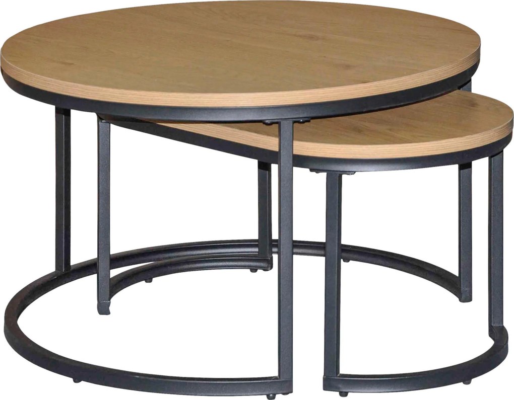 XXXLutz SADA KONFERENČNÍCH STOLKŮ, černá, divoký dub, kov, kompozitní dřevo, 70/70/42 cm MID.YOU - Konferenční stolky - 001277000301