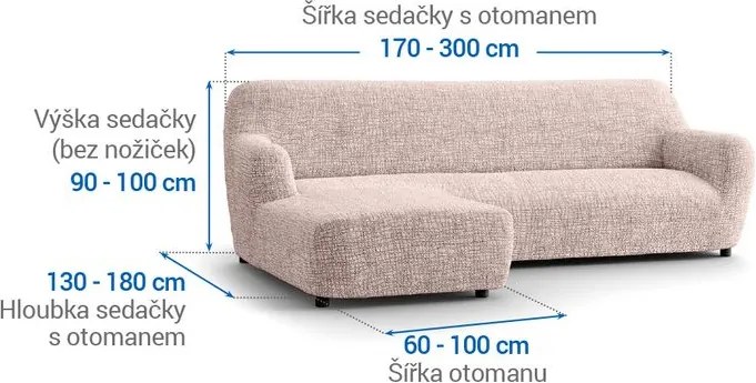 Bielastické potahy GRAFITI NOVÉ béžové sedačka s otomanem vlevo (š. 170 - 300 cm)