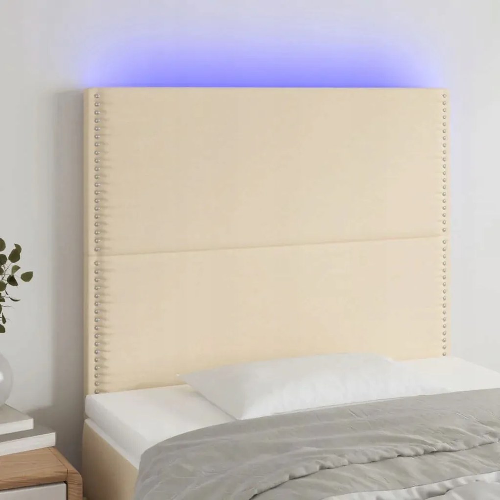 Čelo Postele S Led Krémové Textil Krémová 90 x 5 x 118/128 cm