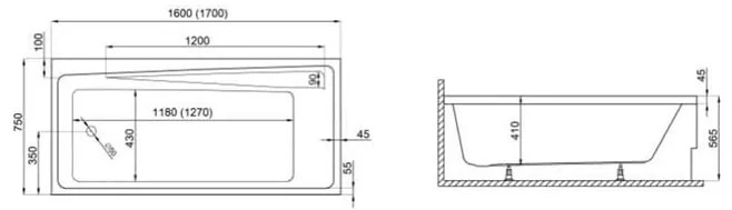 Polimat Akrylátová obdélníková vana Elza 140x70 (150x70, 160x75, 170x75) Barva: Bílá, Rozměry (cm): 150x70