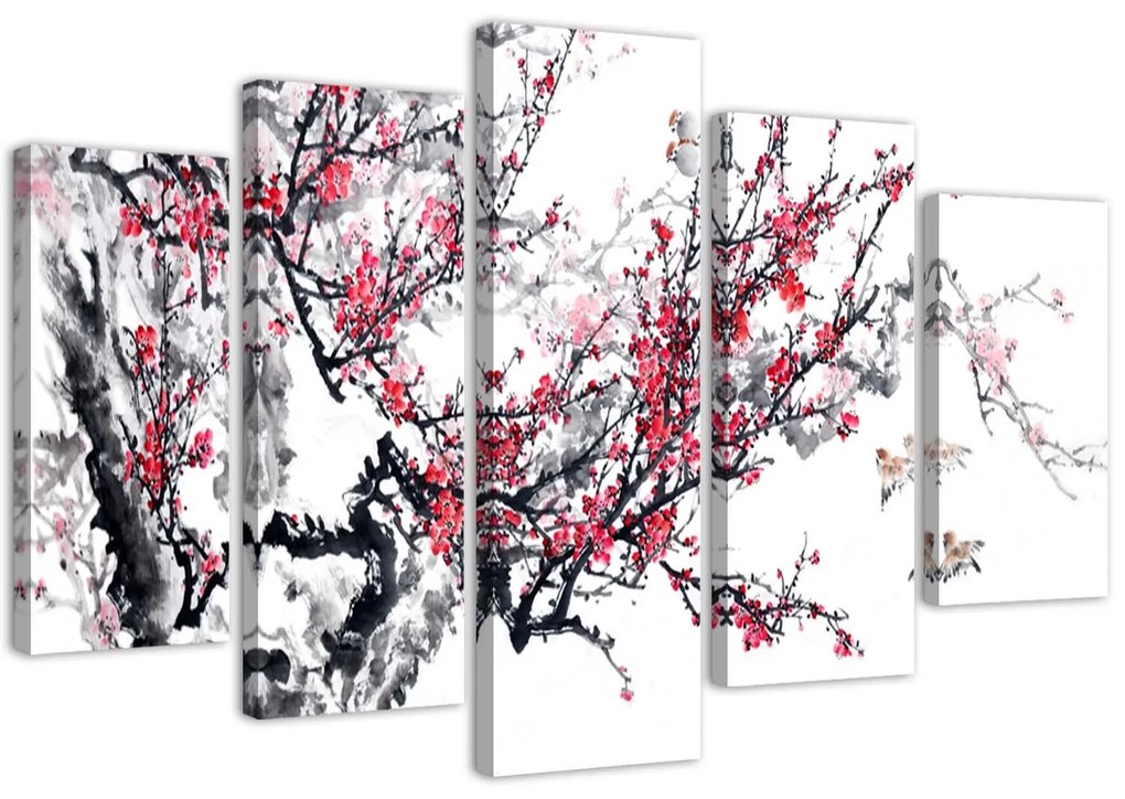 Gario Obraz na plátně Japonská třešeň - 5 dílný Rozměry: 100 x 70 cm