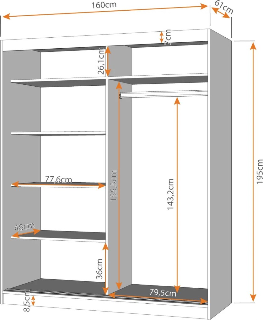 Šatní skříň BREN 160 (více variant)