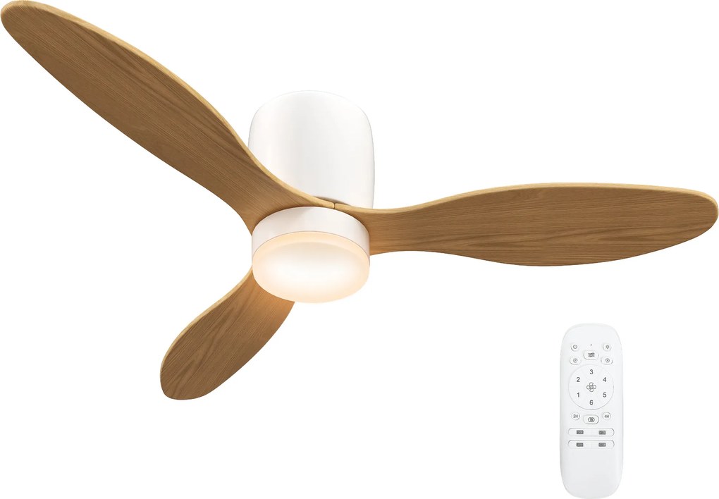 HOMCOM Stropní ventilátor s osvětlením a dálkovým ovládáním 50W, tichý a převratitelný stropní ventilátor 115cm se 3 lopatkami, 6 rychlostí, nastavit…