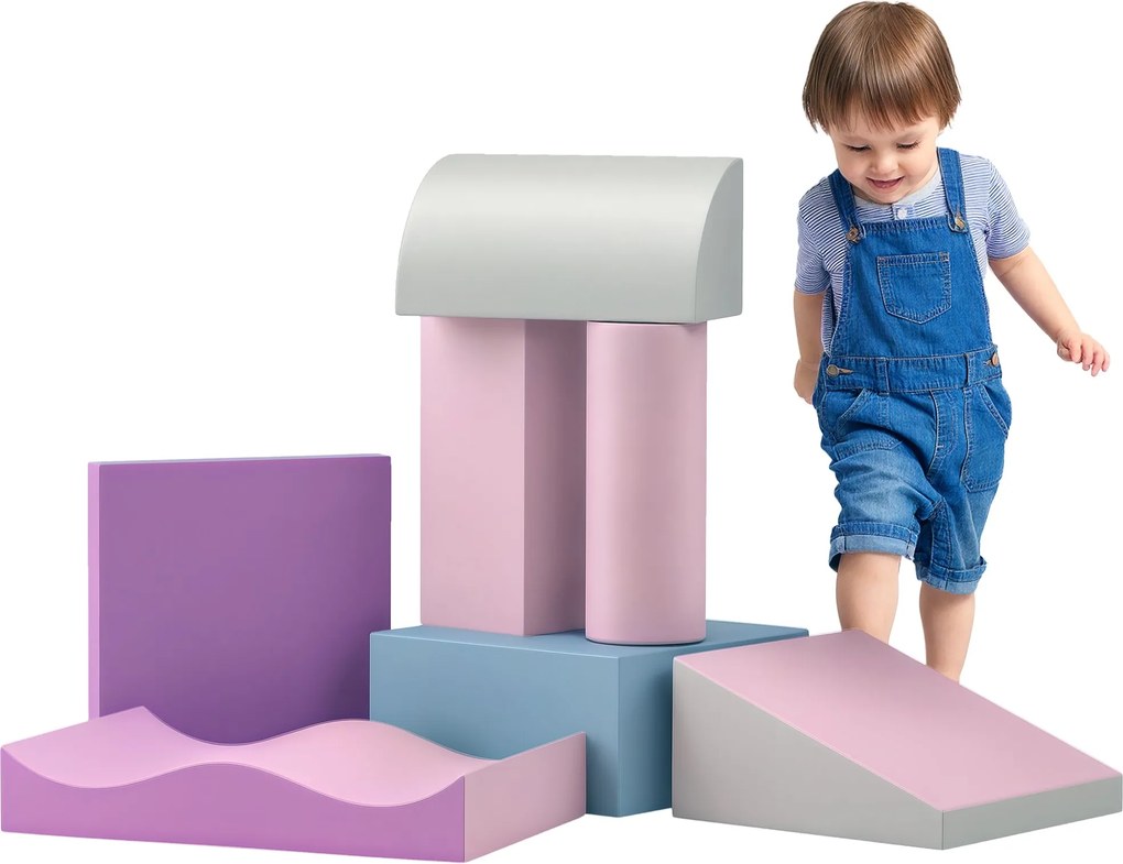 HOMCOM 7 PCS. Měkké stavební kostky pro děti - Stavební a lezecké bloky - Měkké obří bloky - Stavební hračka - Sada bloků z pěny pro miminka a batolat