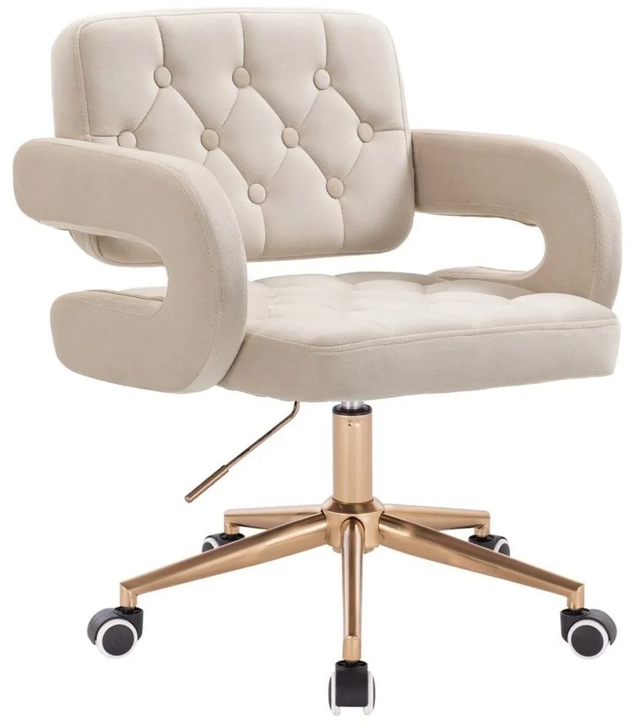 LuxuryForm DESIGN Otočná židle ADRIA VELUR na zlaté podstavě s kolečky - krémová