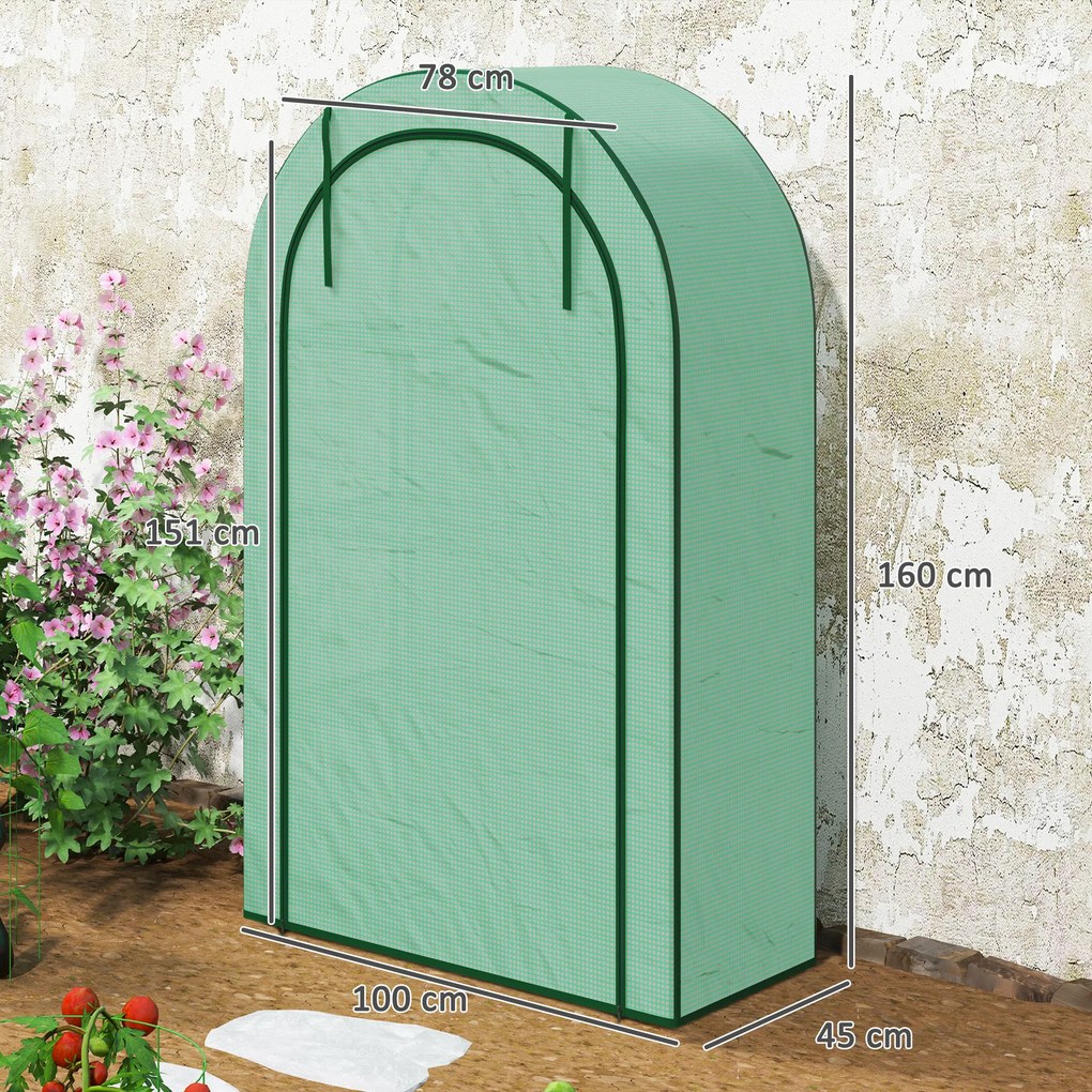 Outsunny Mini skleník, 4patrový skleník s plastovou plachtou, přenosný, rolovací dveře, 100 x 45 x 160 cm, zelená