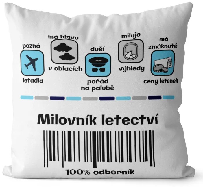 Polštář Milovník letectví 100% (Velikost: 40 x 40 cm)