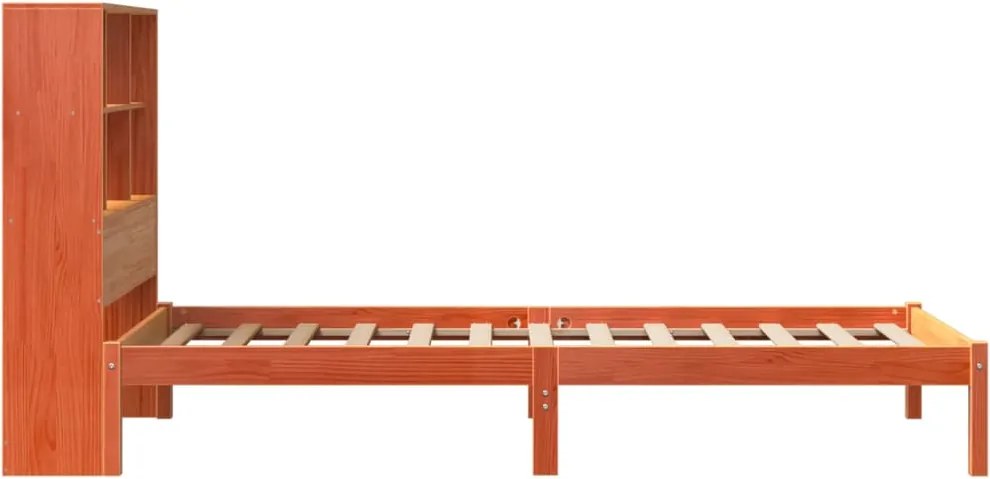 Postel s knihovnou bez matrace hnědá 100x200 cm masiv borovice 3321603