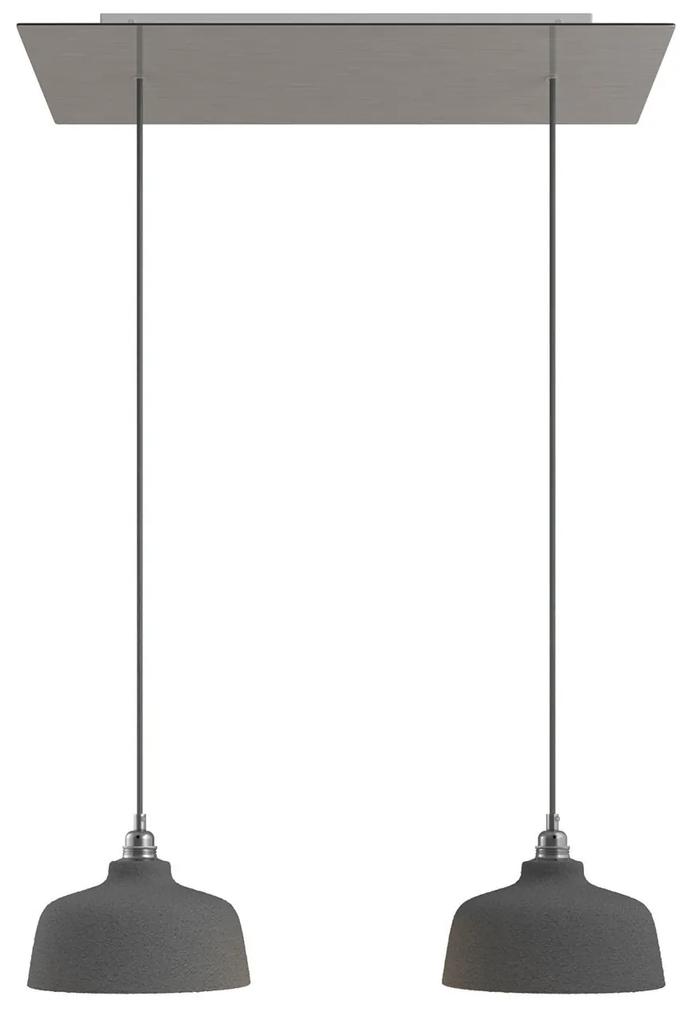 creative cables Závěsná lampa se 2 světly, s obdélníkovým XXL baldachýnem Rose-one, textilním kabelem a keramickými stínidly Barva: Hladký mosazný dibond