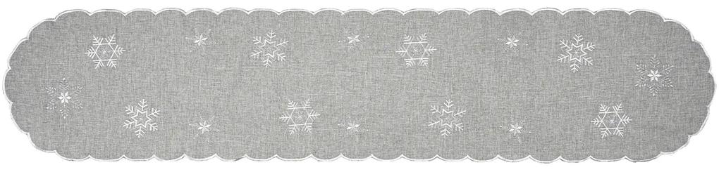 Forbyt Vánoční ubrus Vločky šedá, 35 x 160 cm