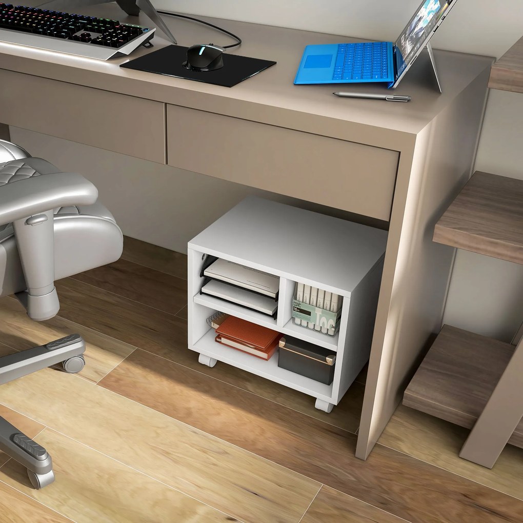 HOMCOM Stojan na tiskárnu – úložný nábytek s kancelářským kabinetem a 4 otevřenými přihrádkami - rozměry 40D x 30Š x 36V cm - v bílé dřevě | Aosom