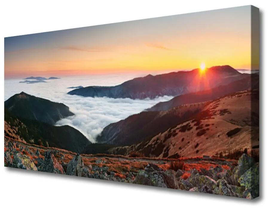Obraz na plátně Hory Mraky Slunce Krajina 125x50 cm