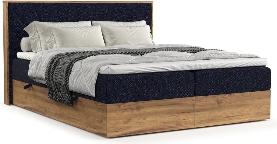 Boxspring postel s úložným prostorem v tmavě modro-přírodní barvě 180x200 cm Asahi – Maison de Rêve