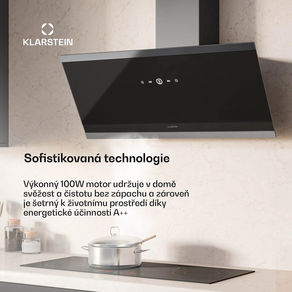 Klarstein FlashLine digestoř, A++, 524 m³/h, 3 úrovně, dotyková, tichá, LED, odsávání/recirkulace, 100 W