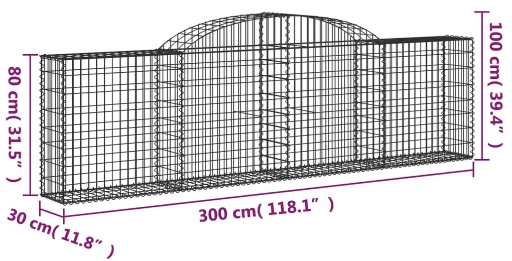 Klenuté gabionové koše 3 ks 300x30x80/100 cm pozinkované železo,  3146504