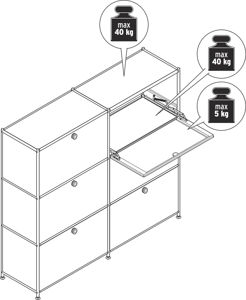 Tchibo - Kovová komoda CN s 6 výklopnými dvířky - barva: černá