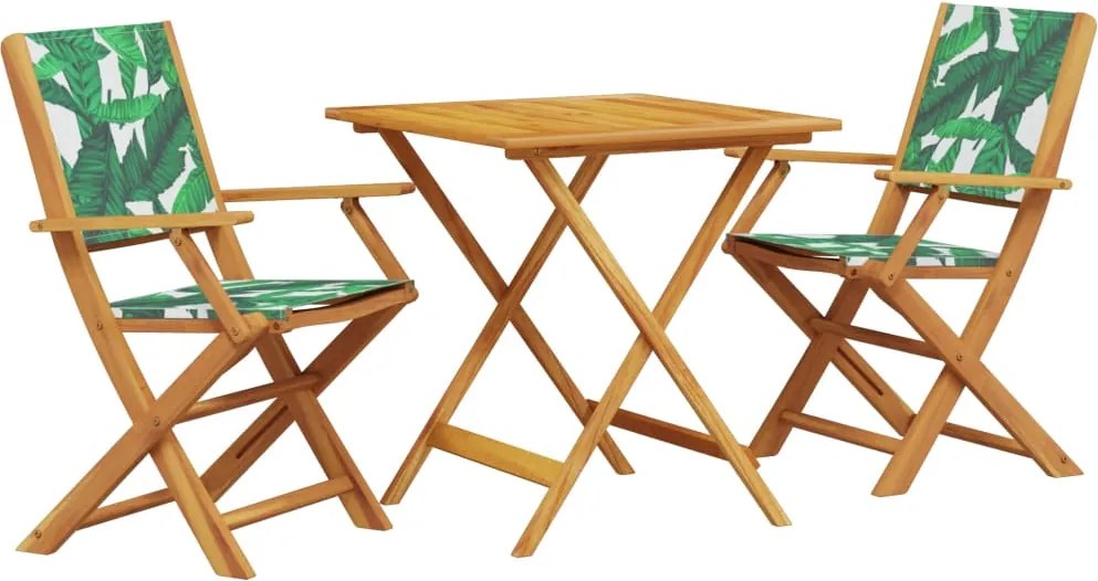 3dílný bistro set vzor listů textil a masivní dřevo 3281884