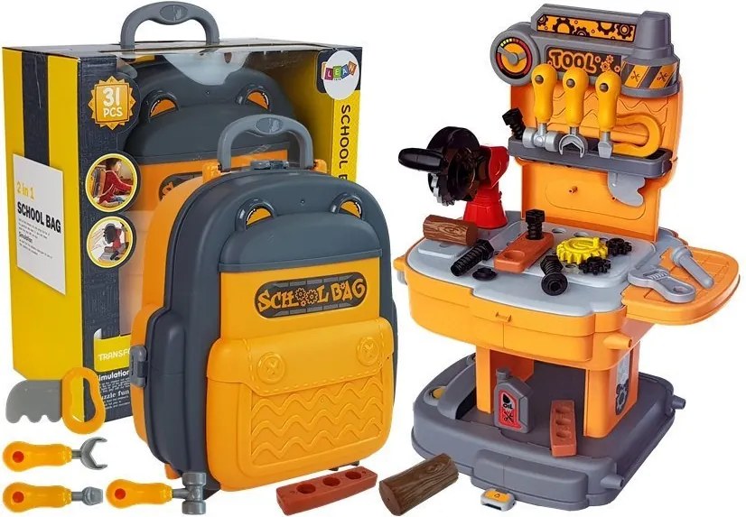 LEAN Toys Sada nářadí v batohu „Dílna“ – oranžovo-šedá