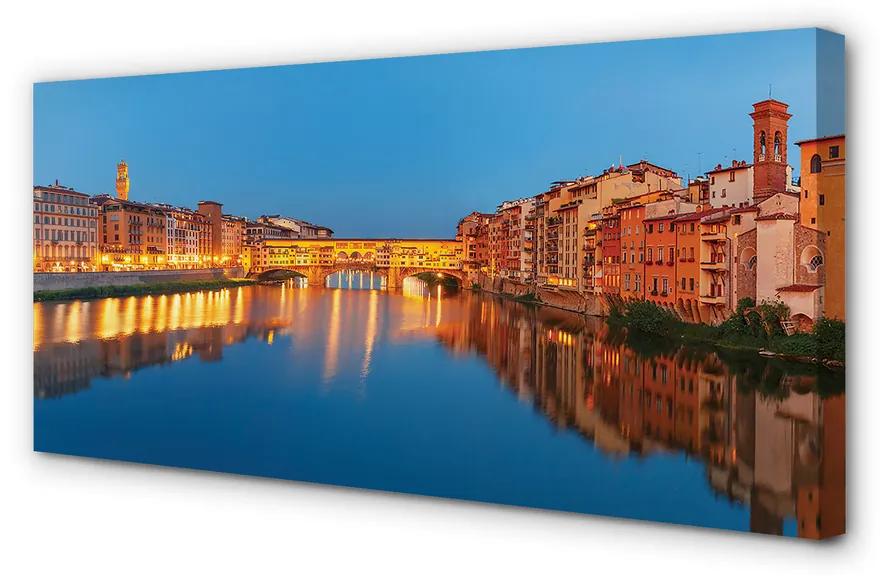 Obrazy na plátně Italy River mosty budovy v noci 140x70 cm