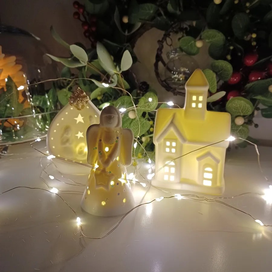 LED svítící anděl keramický 5,5 × 5,5 × 10 cm, teple bílá, 2× LR44