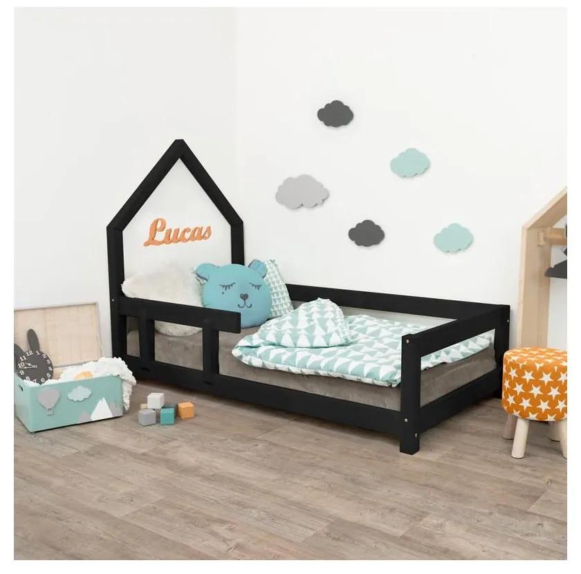 Černá dětská postel domeček s levou bočnicí Benlemi Poppi, 90 x 200 cm