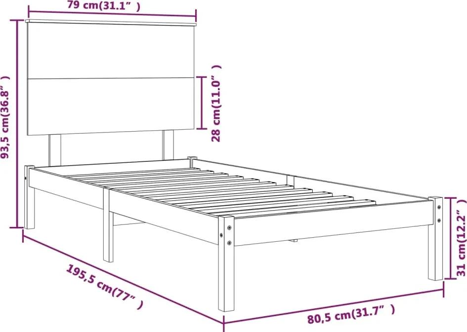 vidaXL Rám postele masivní dřevo 75 x 190 cm Small Single [3104766] Barva: Přírodní