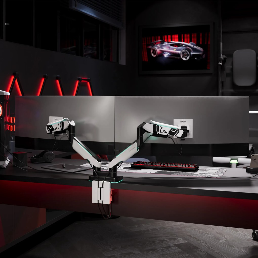 Držák na dva monitory 35" RGB bílo-černý: Diablo X-Arm Dual