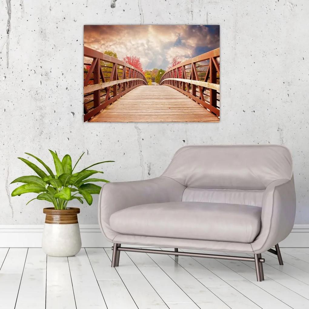 Skleněný obraz - dřevěný most (70x50 cm)