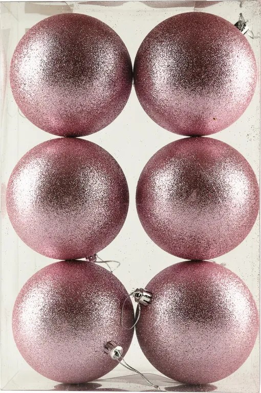 Sada vánočních ozdob růžová 10 cm, glitter jemně růžová, plastová, balení 6 ks