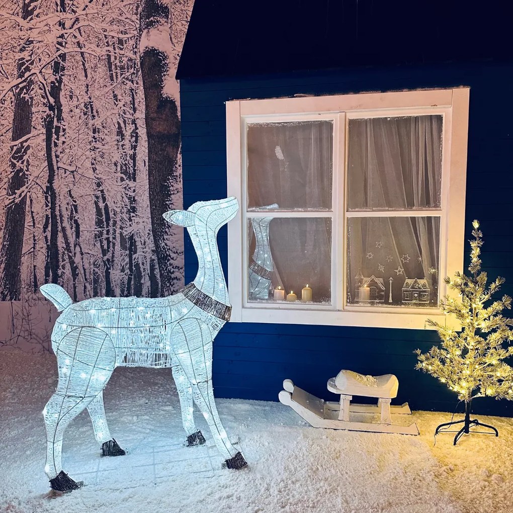 3D LED svítící laň, 150 cm, ledově bílá s Flash, 140 LED, IP44, venkovní