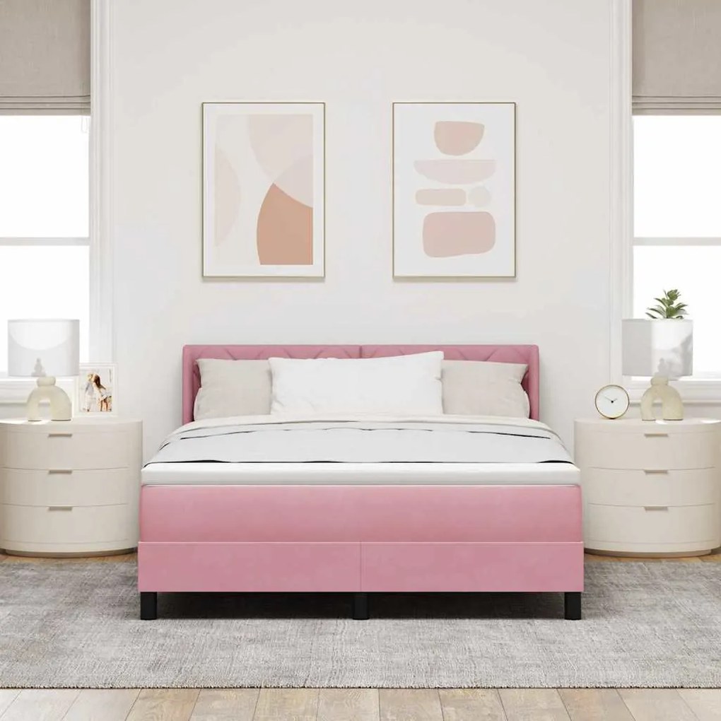 Postel s boxspringem s čelo Růžová 200 x 140 cm samet 3341527
