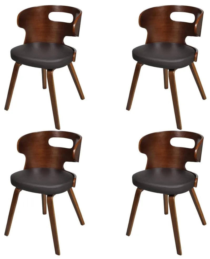 270041 vidaXL Jídelní židle 4 ks hnědé ohýbané dřevo a umělá kůže