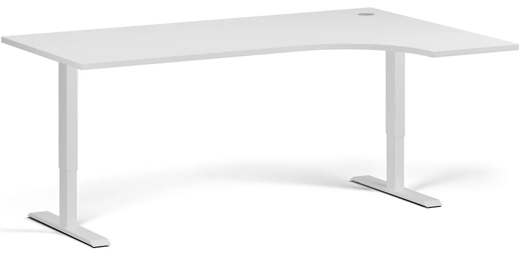 Rohový výškově nastavitelný stůl, 180x120 cm, 1 motor, L/P, bílá podnož, bílá