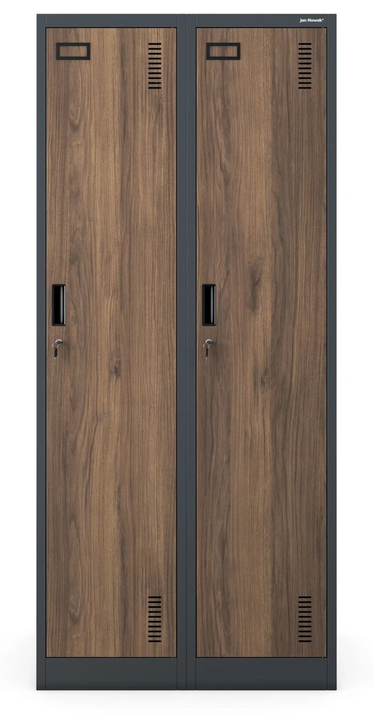 Šatní skříňka pro zaměstnance 4-boxová, antracit/ořech, 800x1800x500 mm: KACPER Eco Design