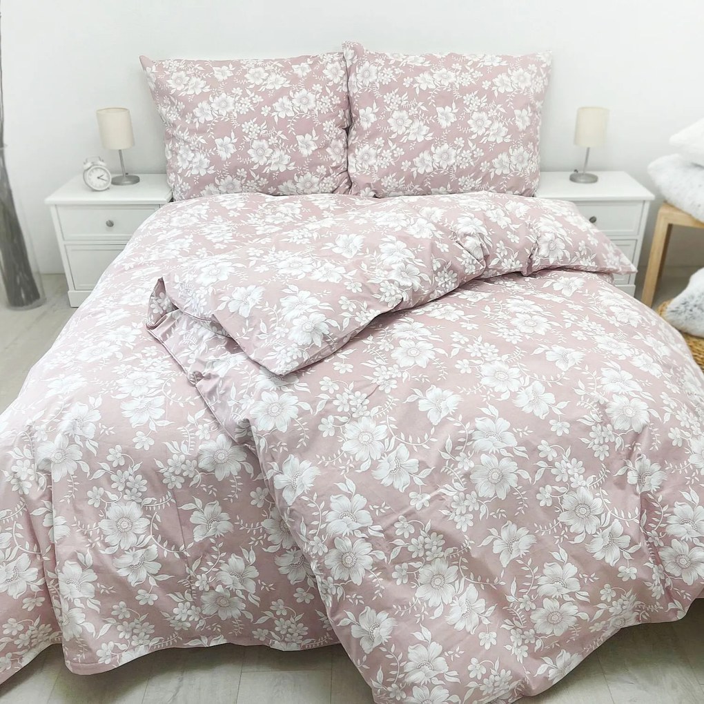 Bavlněné povlečení Rose růžová Zapínání: zip, Velikost polštáře: 70x90, Velikost přikrývky: 140x260