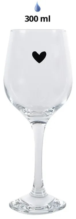 Sklenička na víno s černým srdíčkem – 300 ml