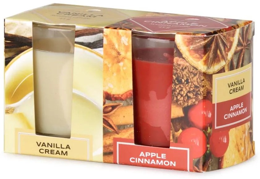 Emocio Sklo 52x65 mm 2 ks v krabičce Vanilla Cream & Apple Cinnamon, vonná svíčka