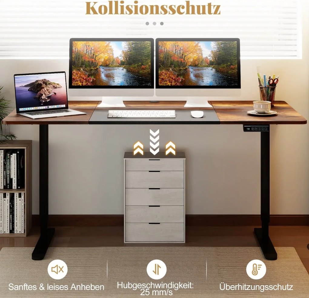Costway Elektrický stojánek výškově nastavitelný stůl ergonomický – hnědý