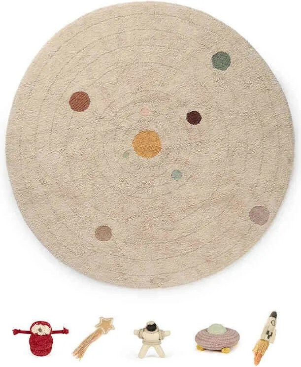 Lorena Canals, Dětský kusový koberec Play Solar System kruh, 150x150, béžová, dětský pokoj