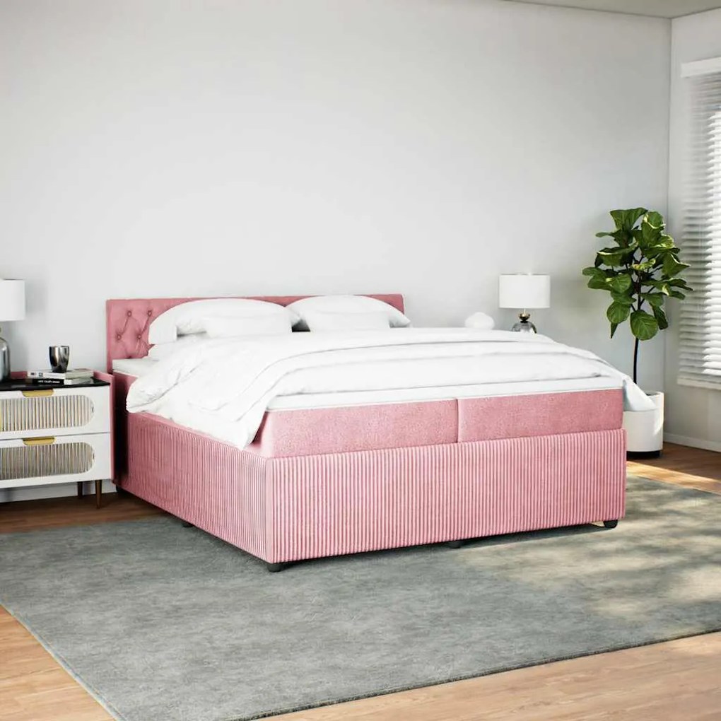 Box spring postel s matrací růžová 200x200 cm samet 3290141