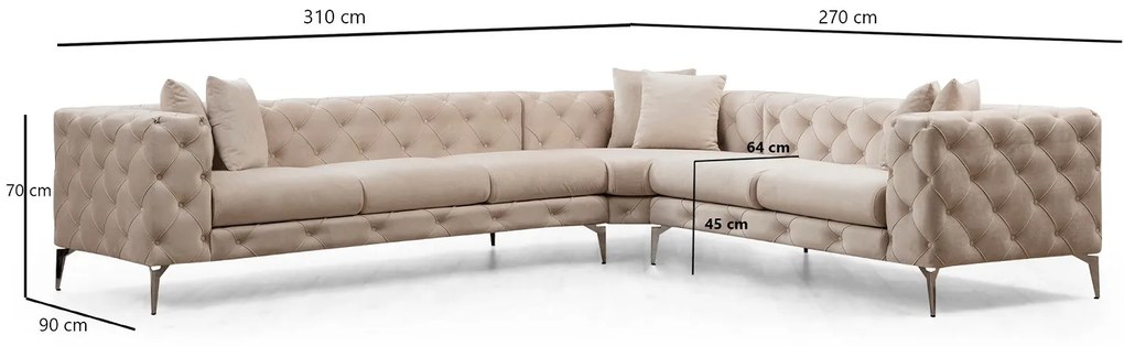 Designová rohová sedačka Rococo ecru - levá