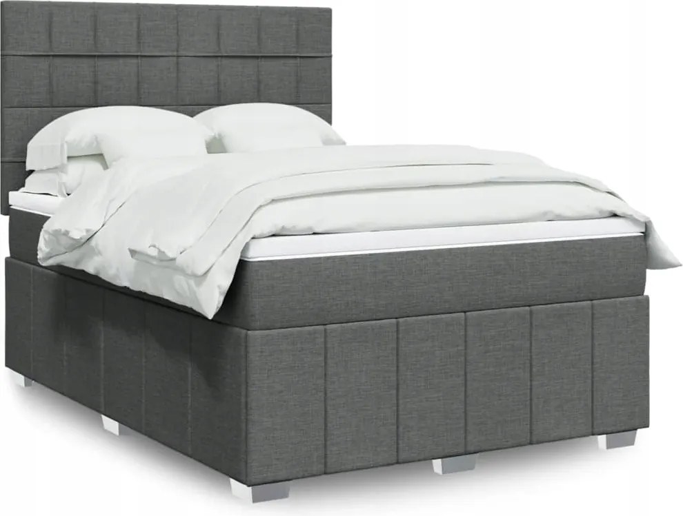 Box Spring Postel S Matrací Textil Tmavě Šedá Blok se čtverci 160 x 200 c