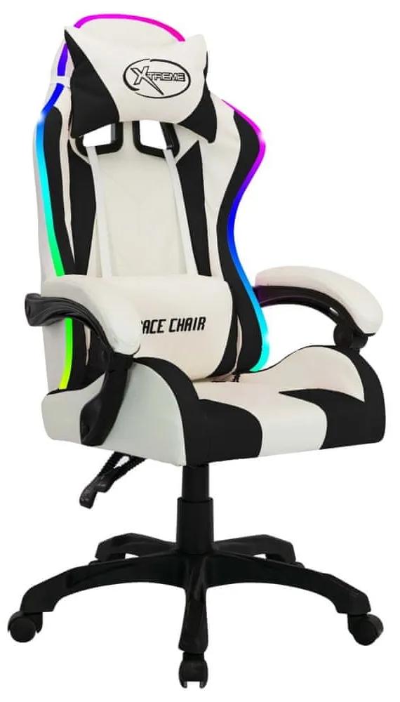 Petromila Herní židle s RGB LED podsvícením bíločerná umělá kůže