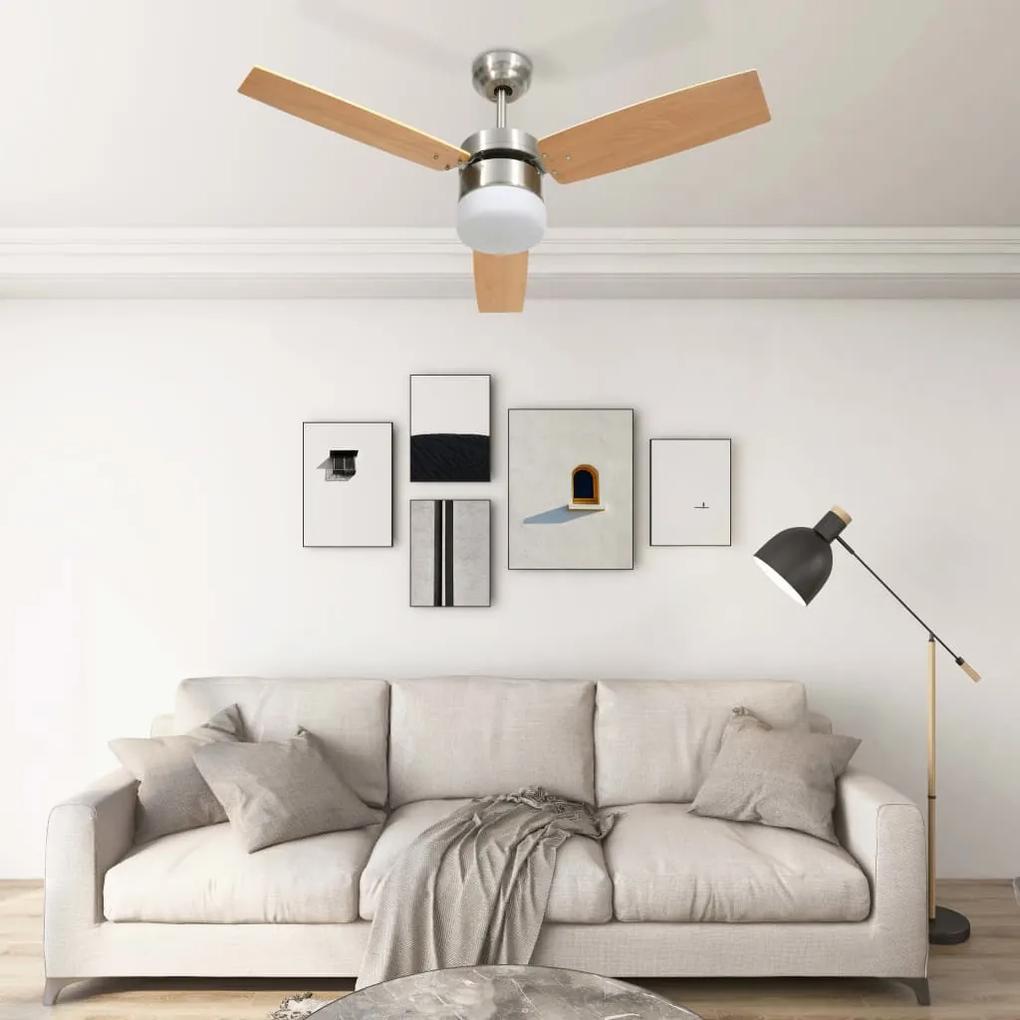 Stropní ventilátor světlo a dálkový ovladač 108 cm světle hnědý - Default Title
