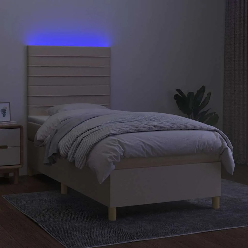 Box spring postel s matrací a LED krémová 90x190 cm textil 3135482