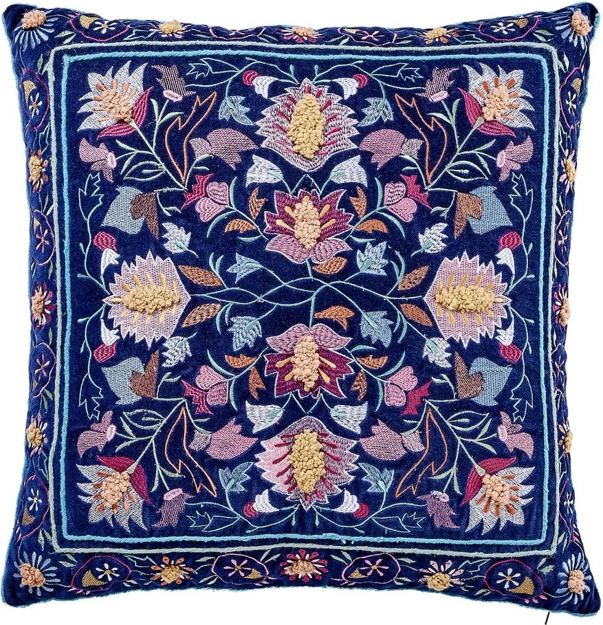 BOHEMIAN Polštář květiny 50 x 50 cm - tm. modrá