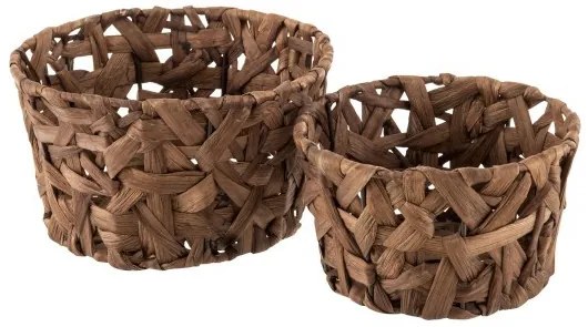 Sada 2 kulatých košíků z rákosu v kaštanově hnědé Orabelle - Ø 23*13 cm